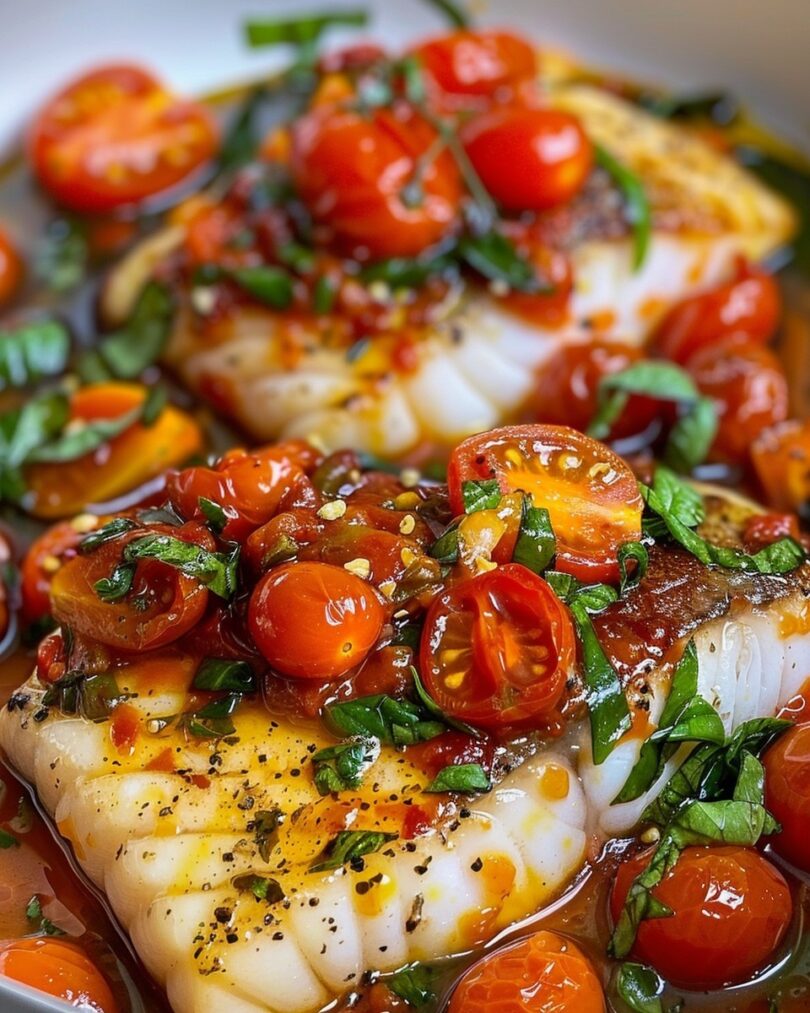 Pan-Seared Mediterranean Cod in Tomato Basil Sauce - Sora Recipes